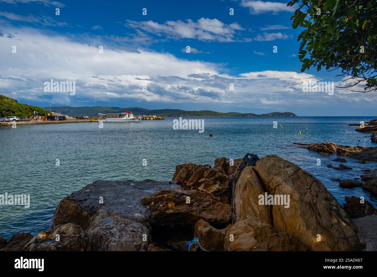 Tourist ferry boast at Katigiorgis on the east coast of the Pelion ...