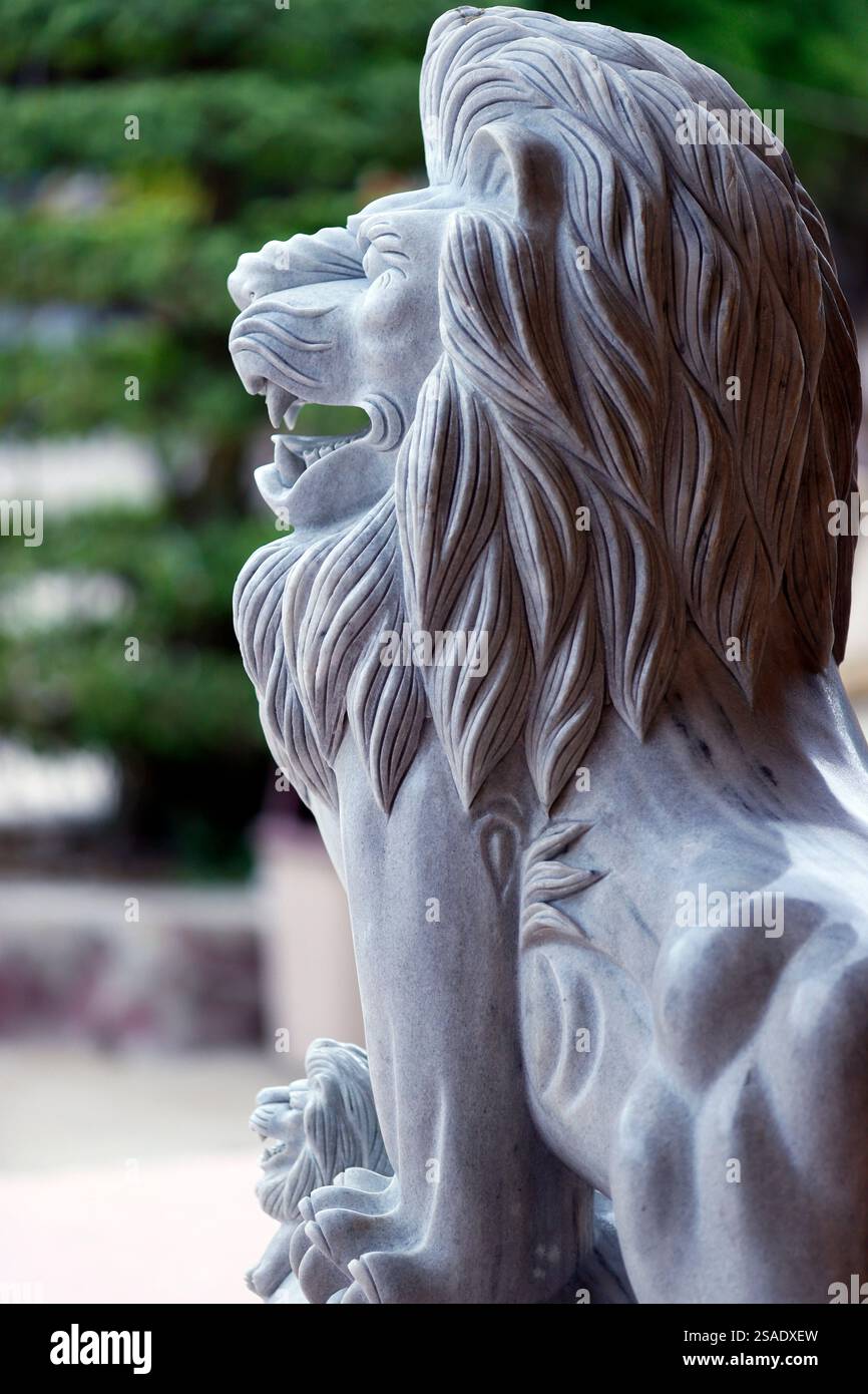 Quan Am Phat Dai buddhist temple. Lion. Guardian of temple. Marble ...