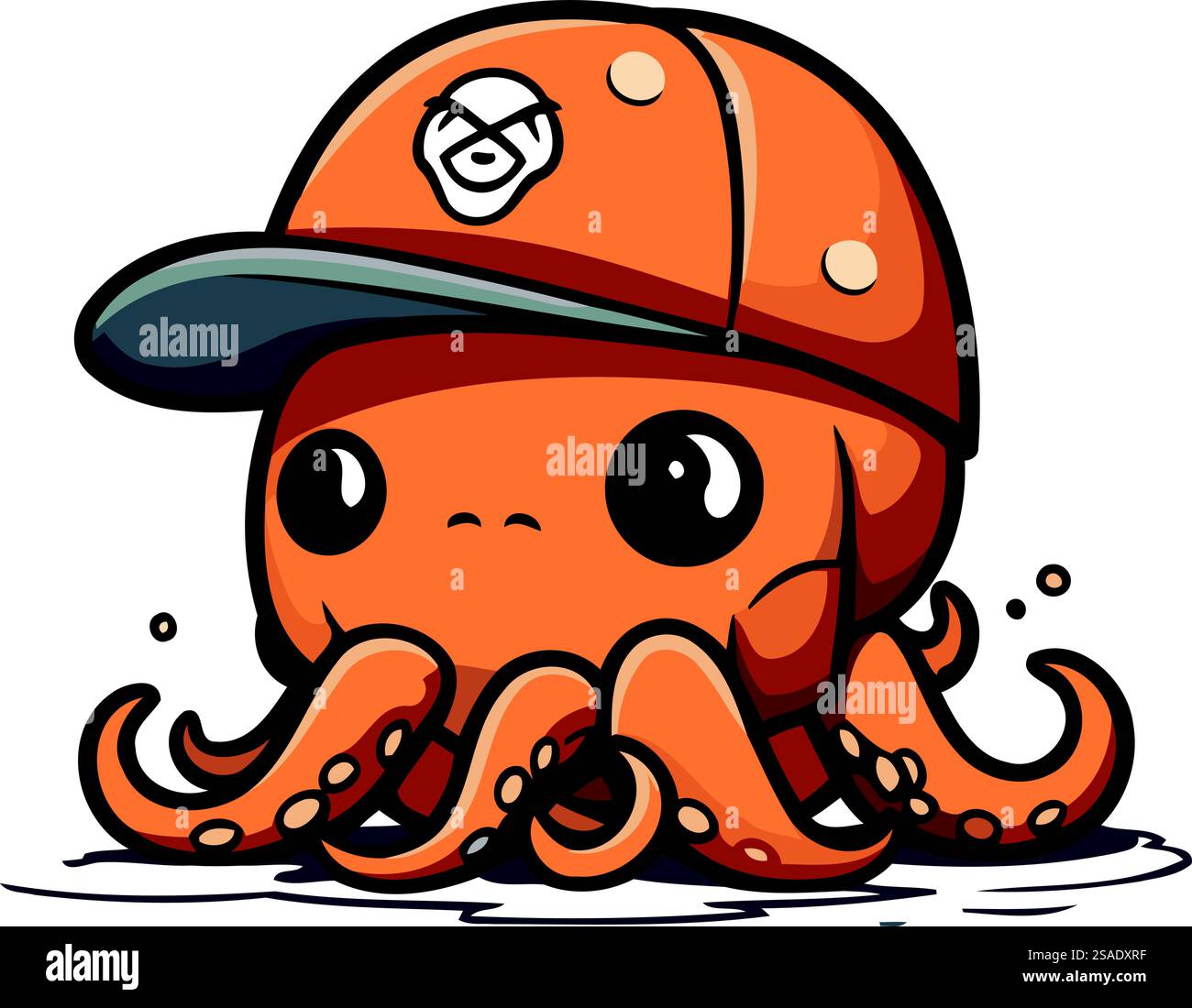 Cute cartoon octopus in baseball cap. Vector illustration isolated on ...
