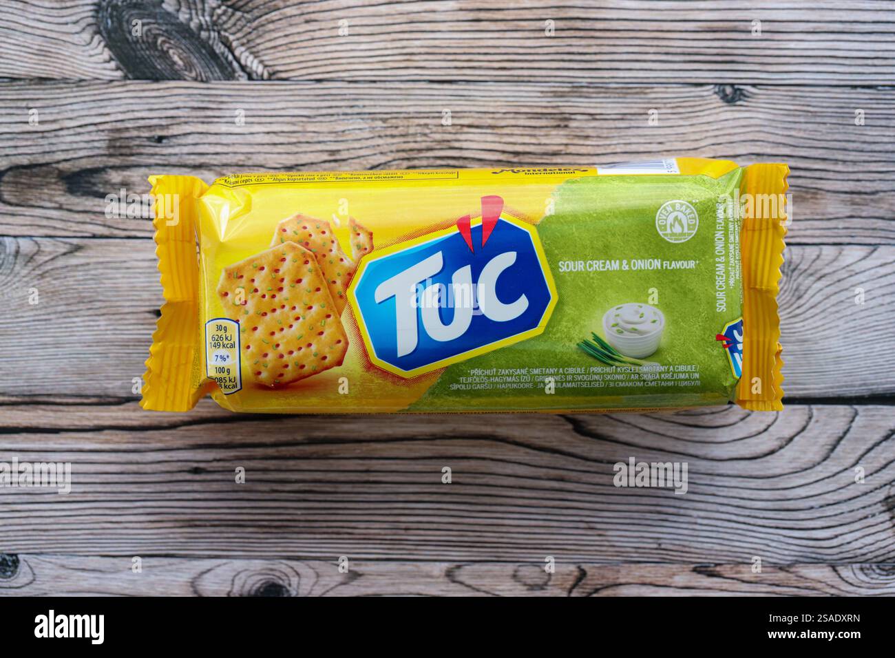 KYIV, UKRAINE - JANUARY 29, 2025 Tuc snack pack on bright flat ...
