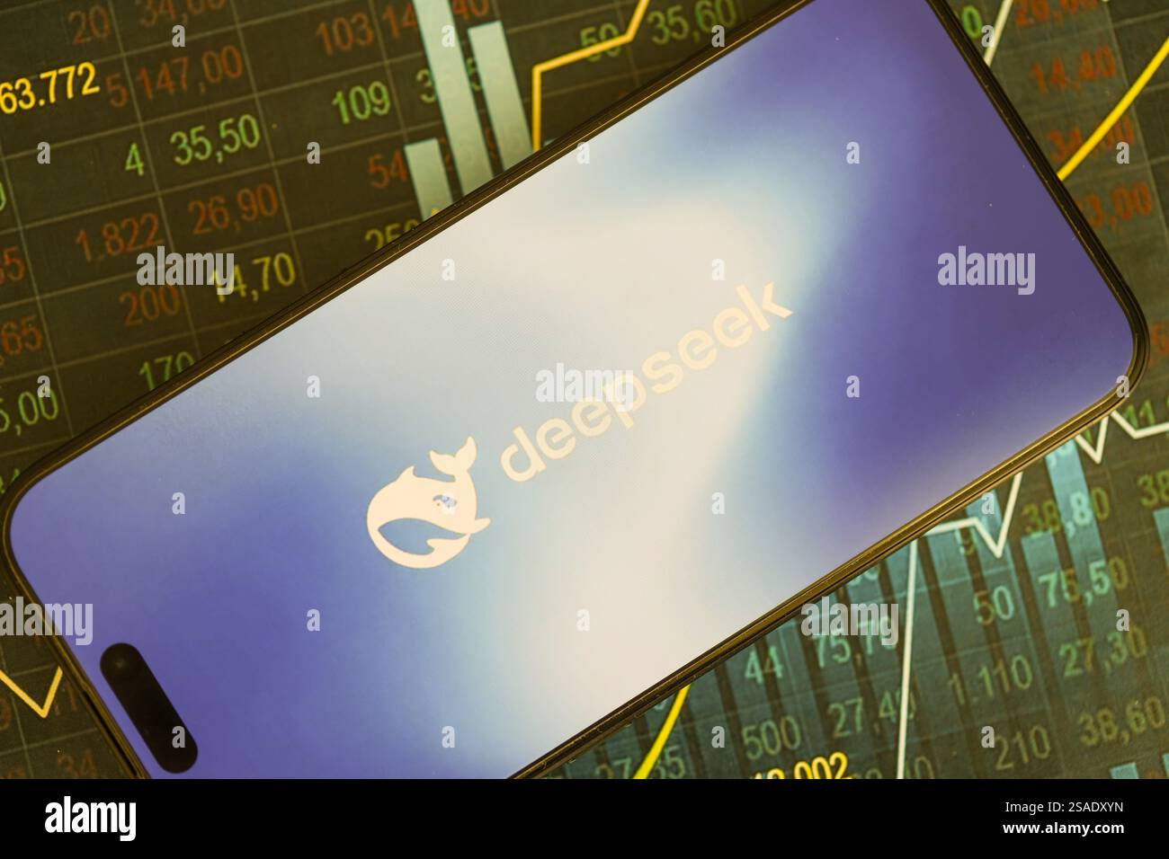 KYIV, UKRAINE - JANUARY 29, 2025 Deepseek app logo icon displayed on a ...