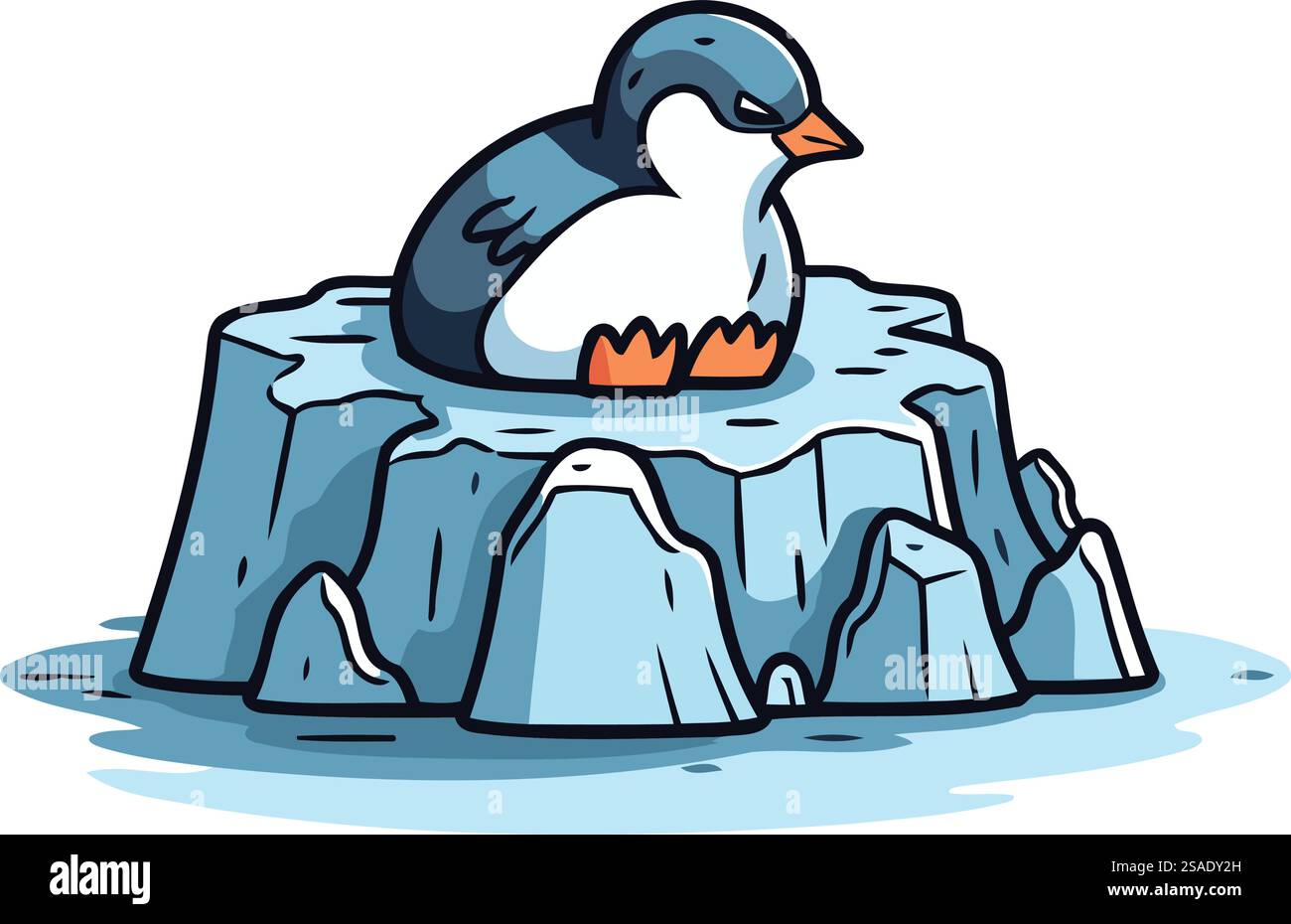Penguin sitting on a rock. Vector illustration in cartoon style Stock ...