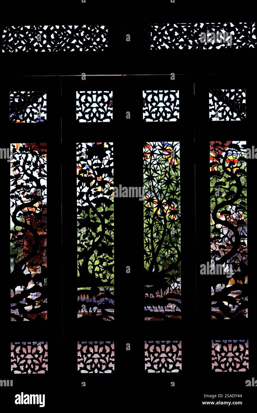 Thien Truc buddhist pagoda. Window. Wood carving. Bac Lieu. Vietnam ...