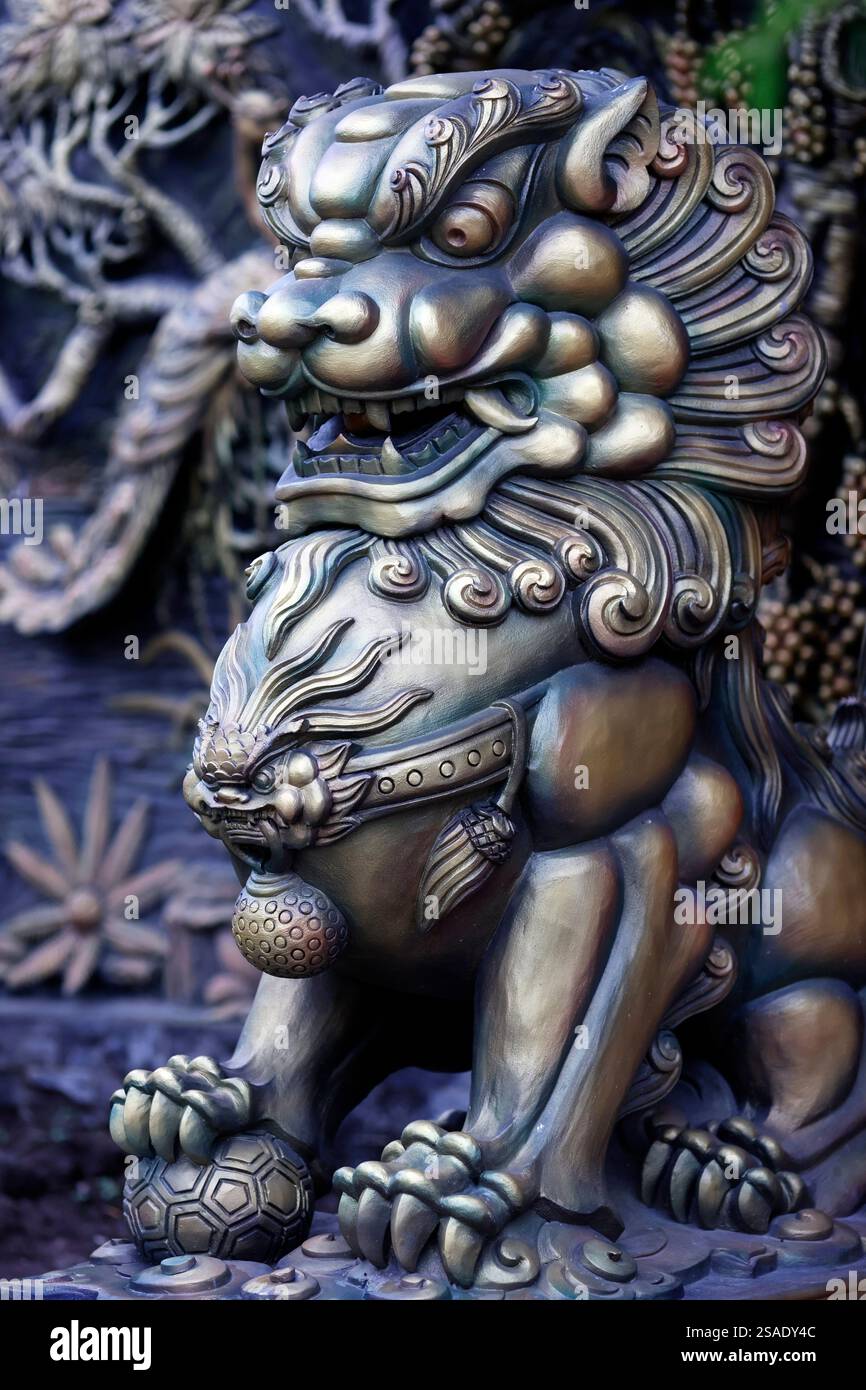 Thien Truc buddhist pagoda. Chinese guardian lion. Bac Lieu. Vietnam ...