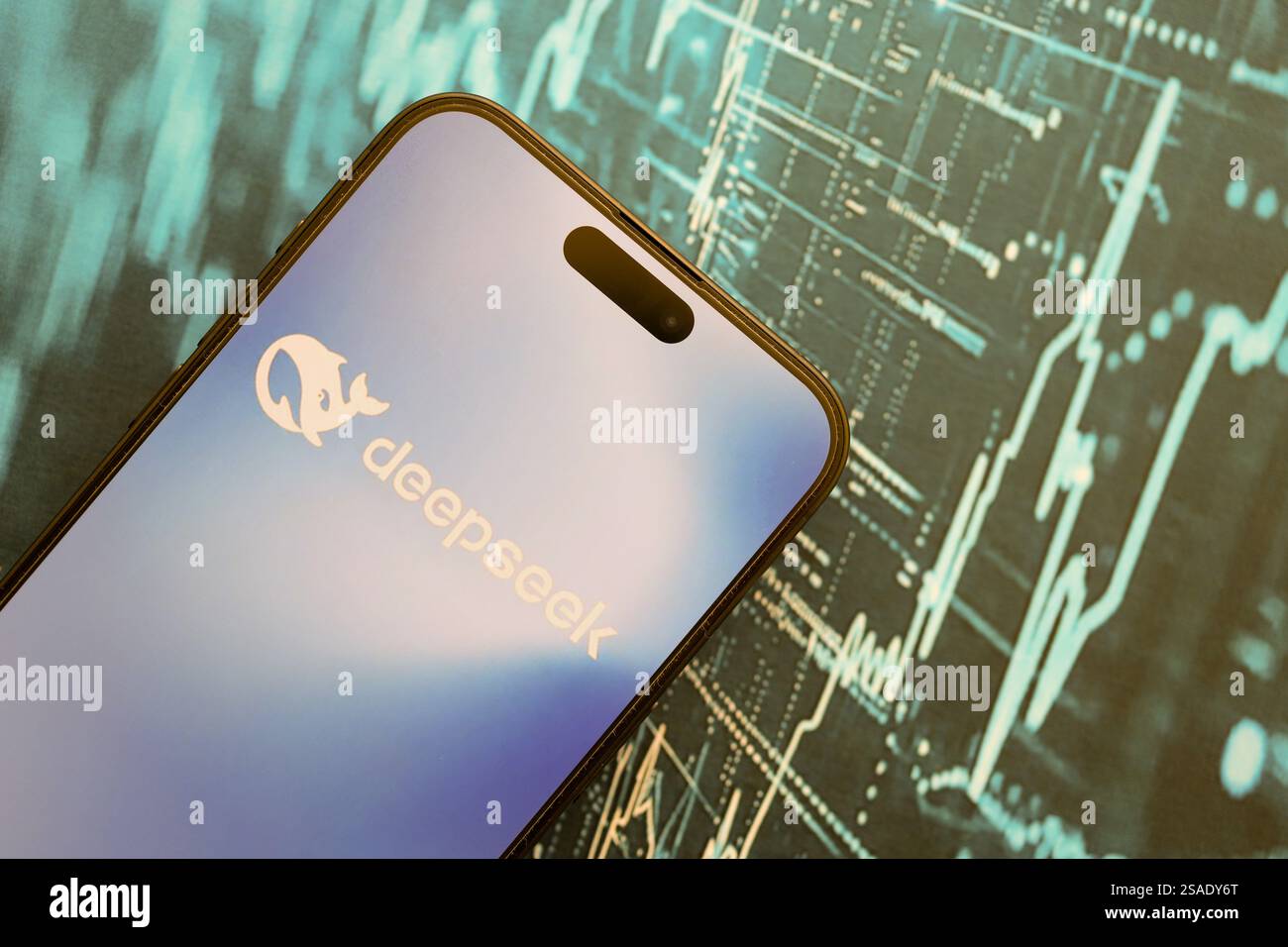 KYIV, UKRAINE - JANUARY 29, 2025 Deepseek app logo icon displayed on a ...