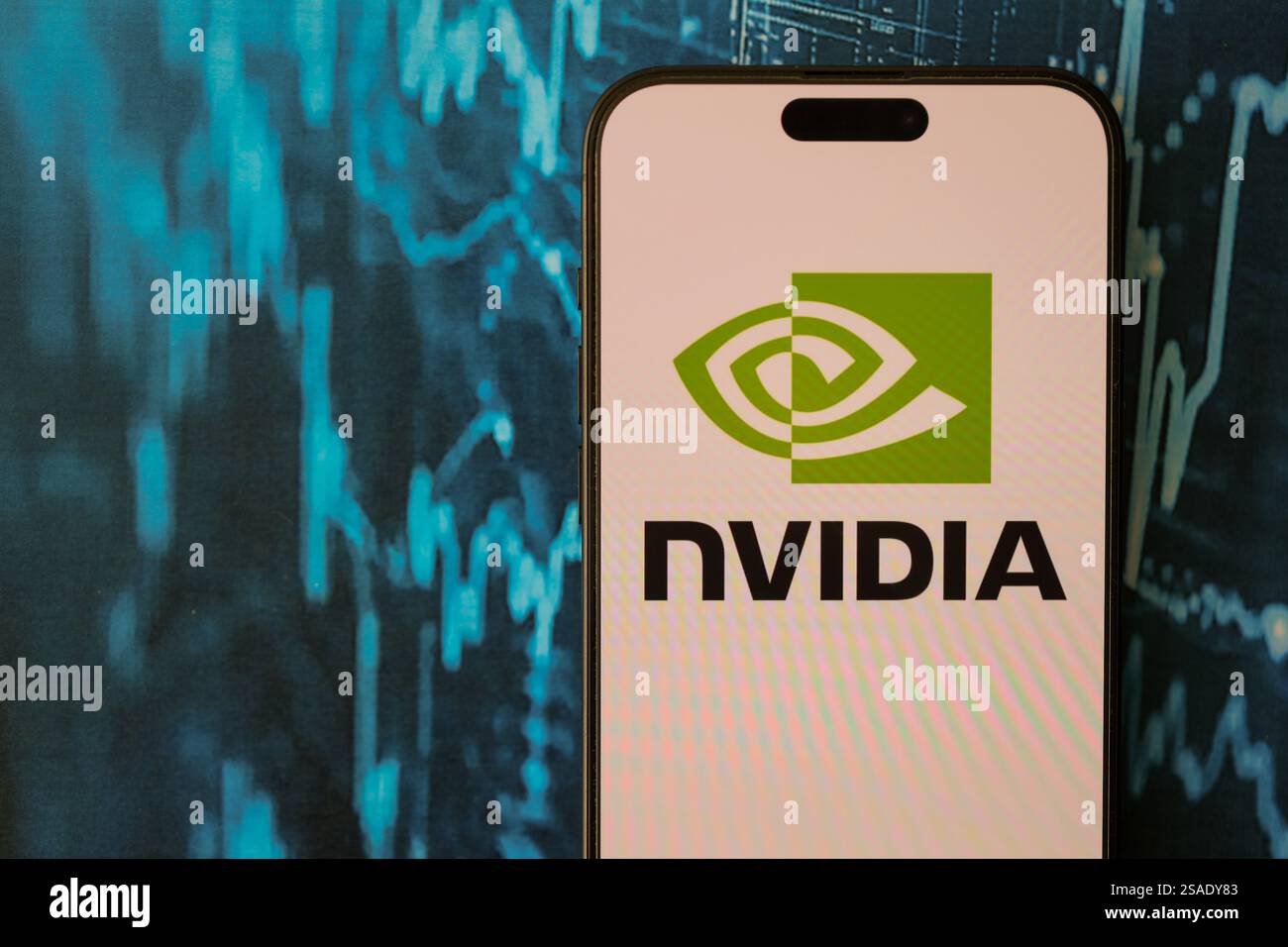 KYIV, UKRAINE - JANUARY 29, 2025 Nvidia corporation logotype showed on ...