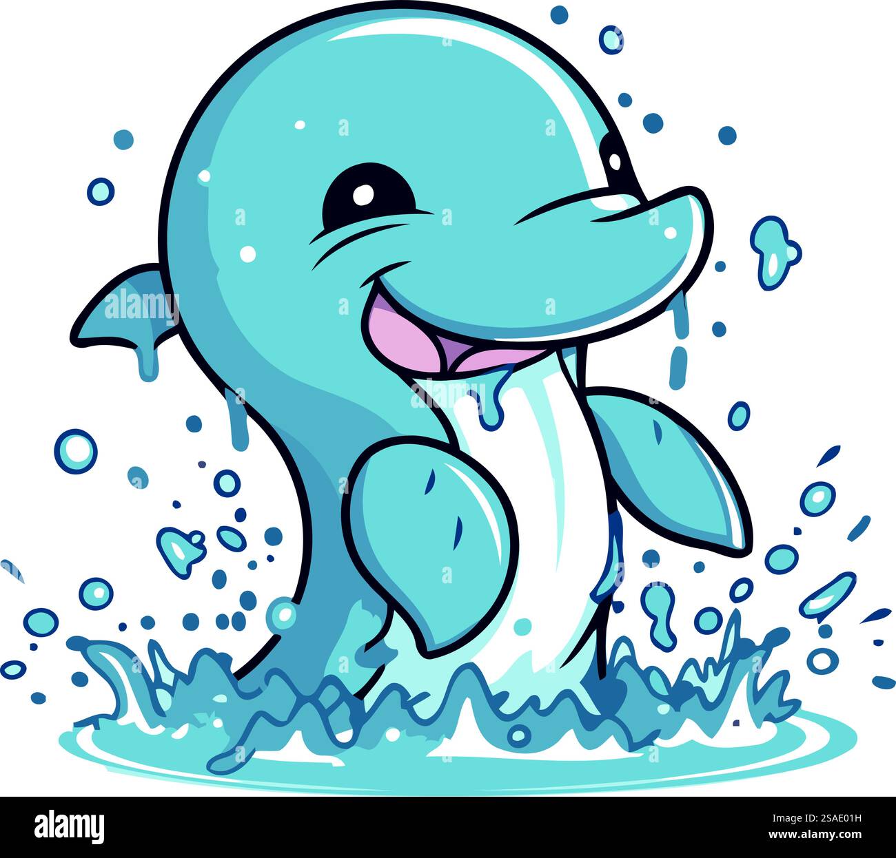 Cute cartoon dolphin with splashes of water. Vector illustration Stock ...