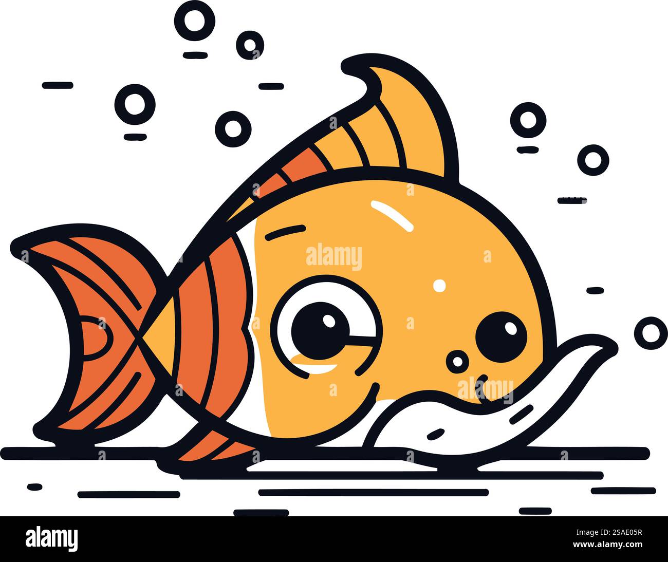Cute cartoon goldfish. Vector illustration in line art style Stock ...