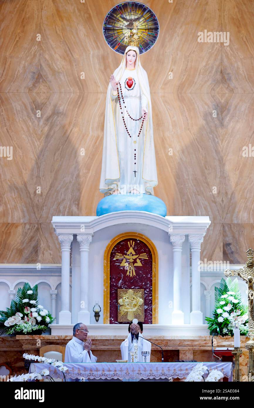 Catholic church of Fatima. Catholic mass. Priest celebrating the ...