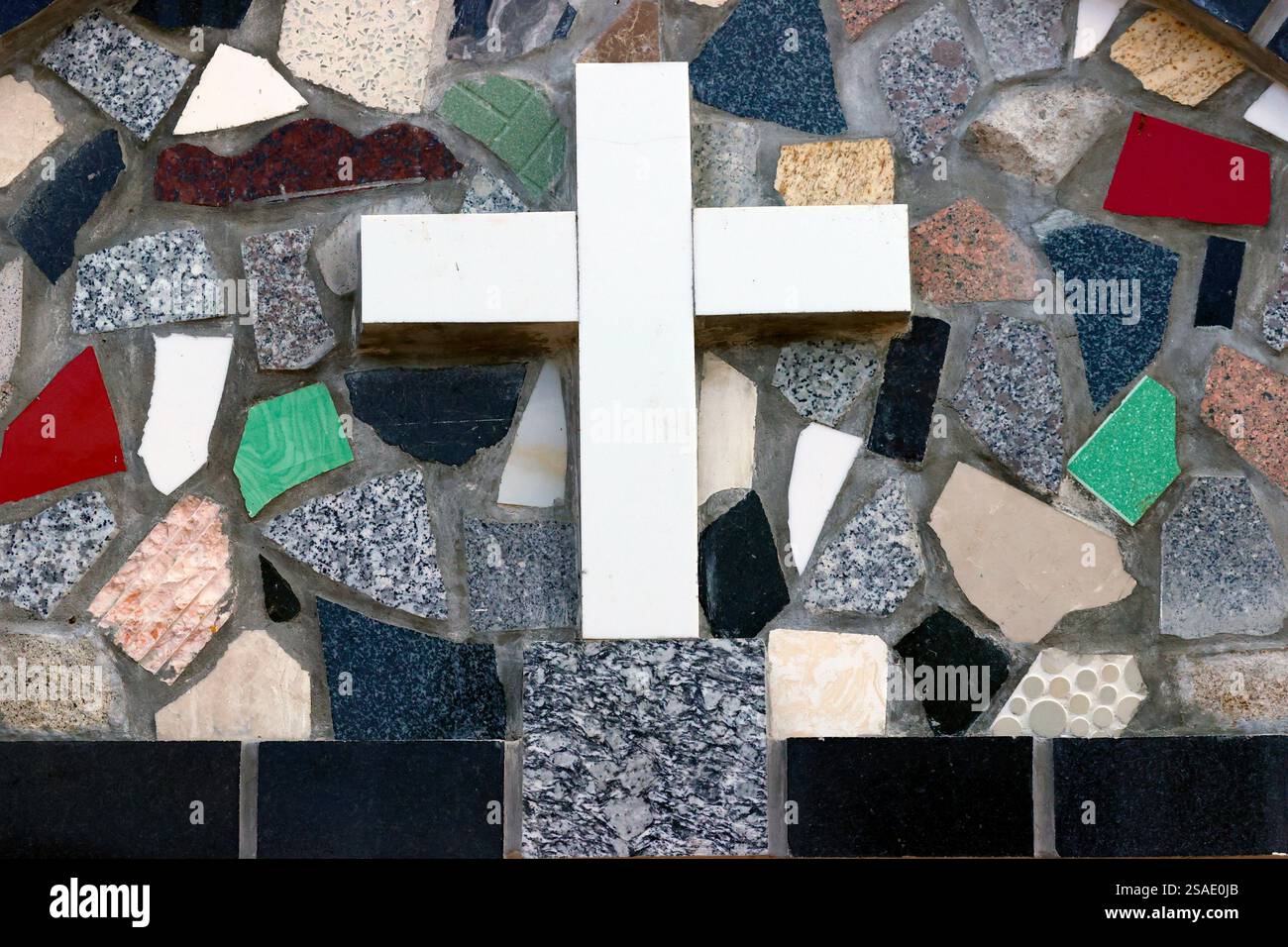 Christian cross on a church wall. Religious symbol. Tan Chau. Vietnam ...
