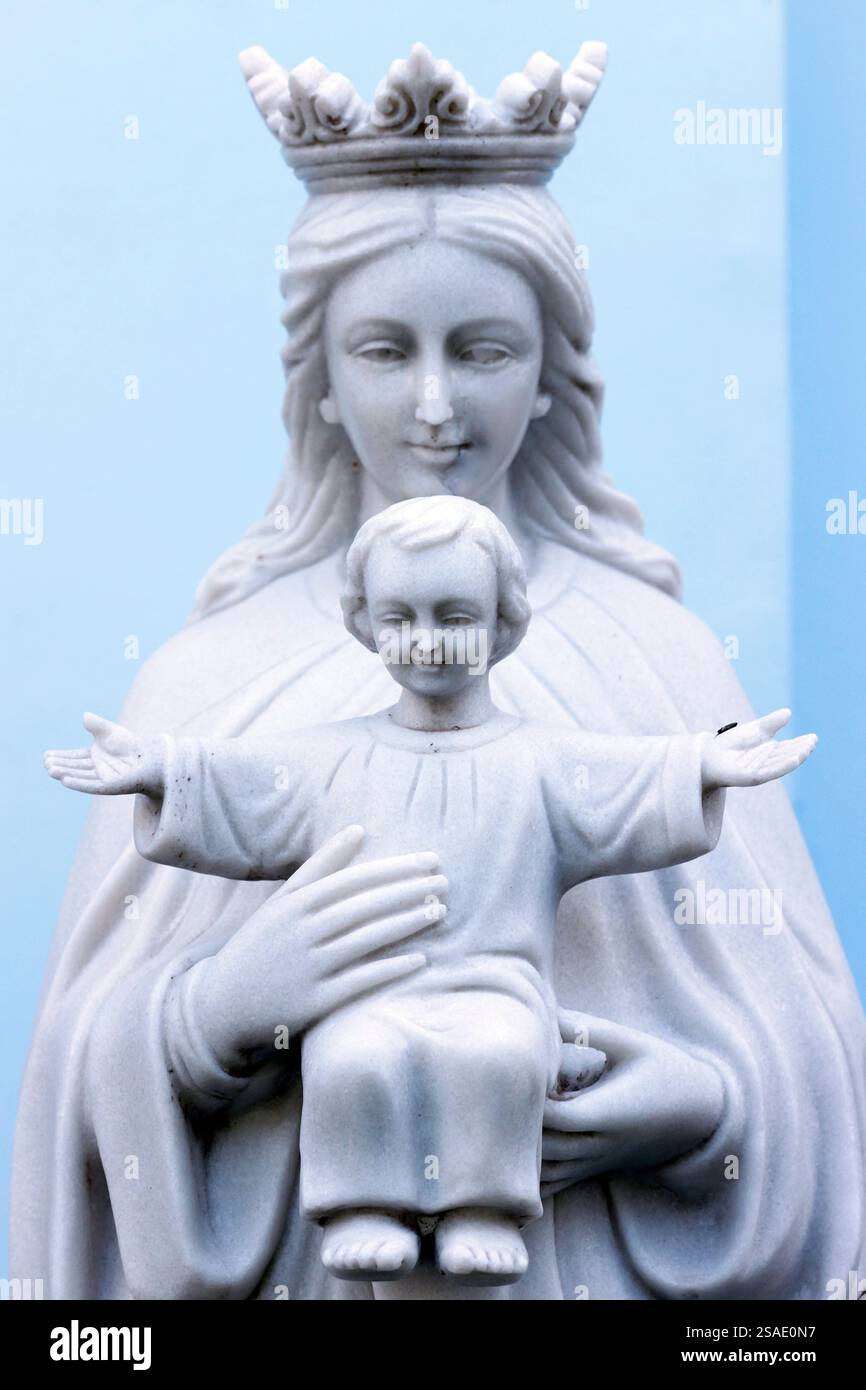 Basilica of Our Lady of La Vang. Crowned Virgin Mary and child. Marble ...