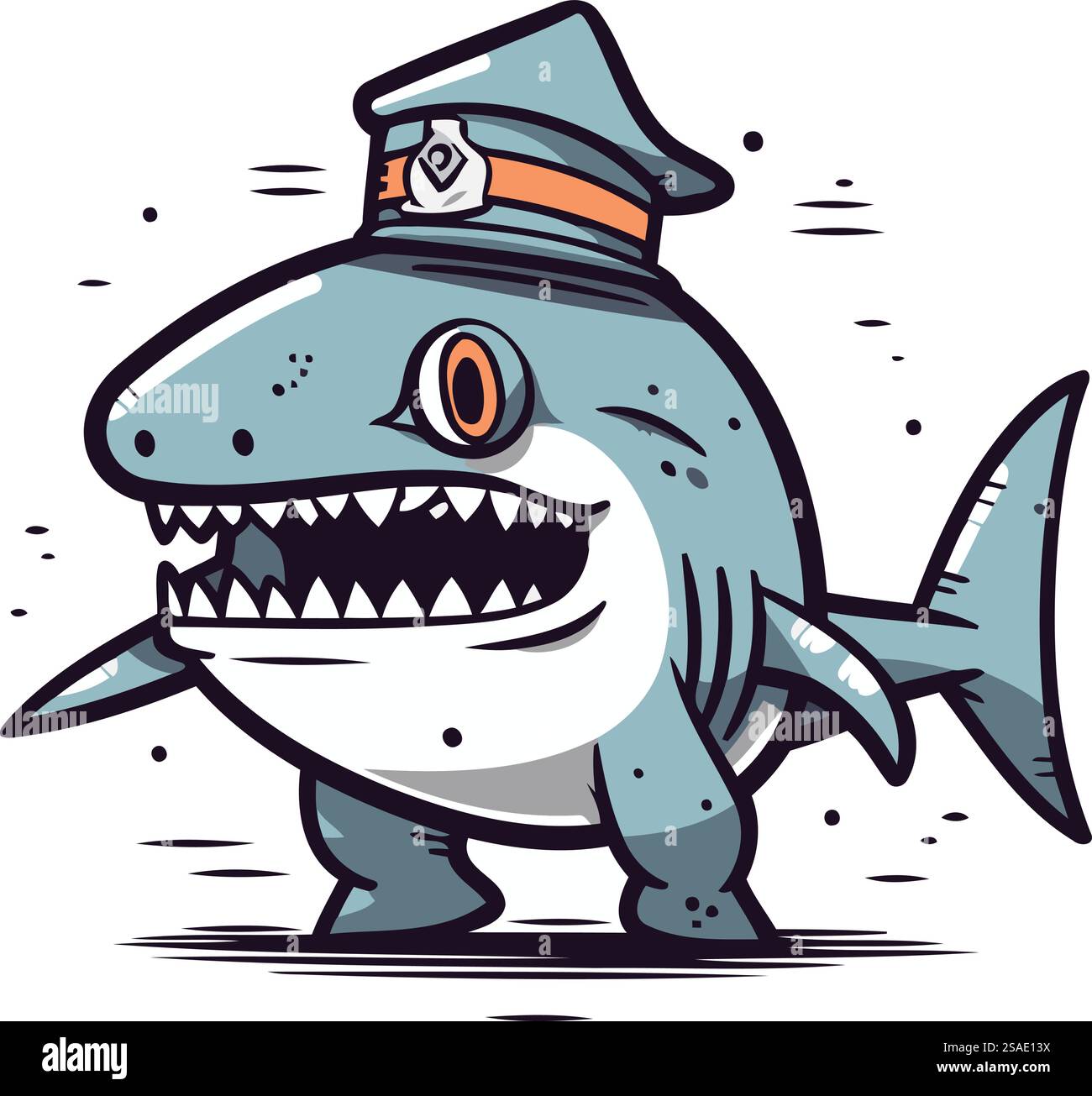 Cartoon shark in police cap. Vector illustration of a cartoon shark ...