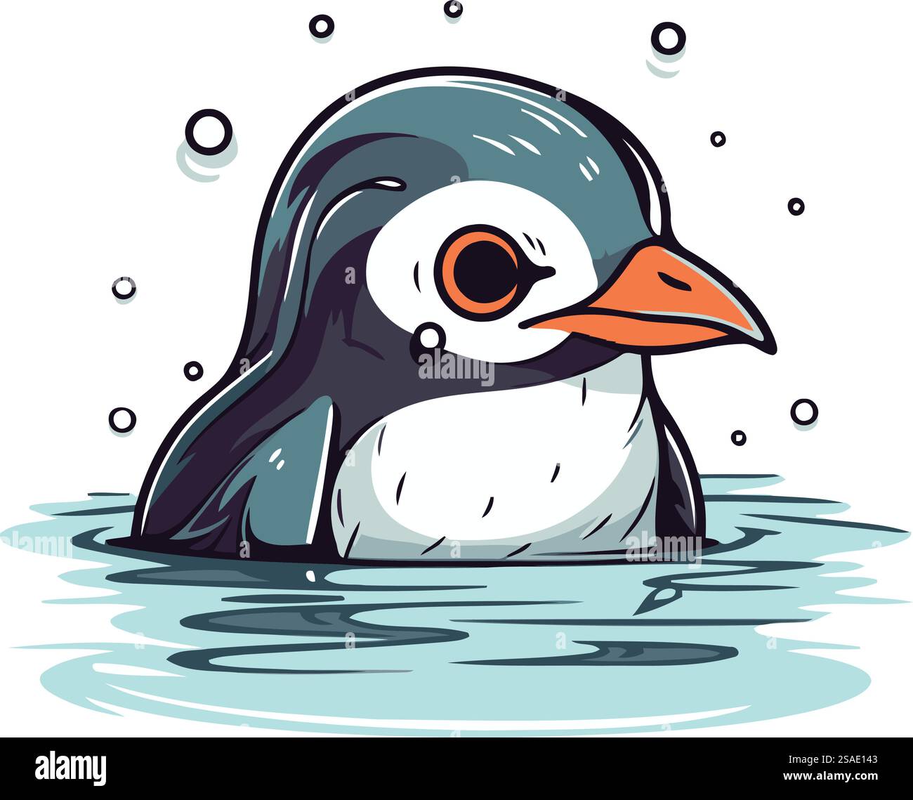 Cute penguin swimming in the water. vector cartoon illustration Stock ...