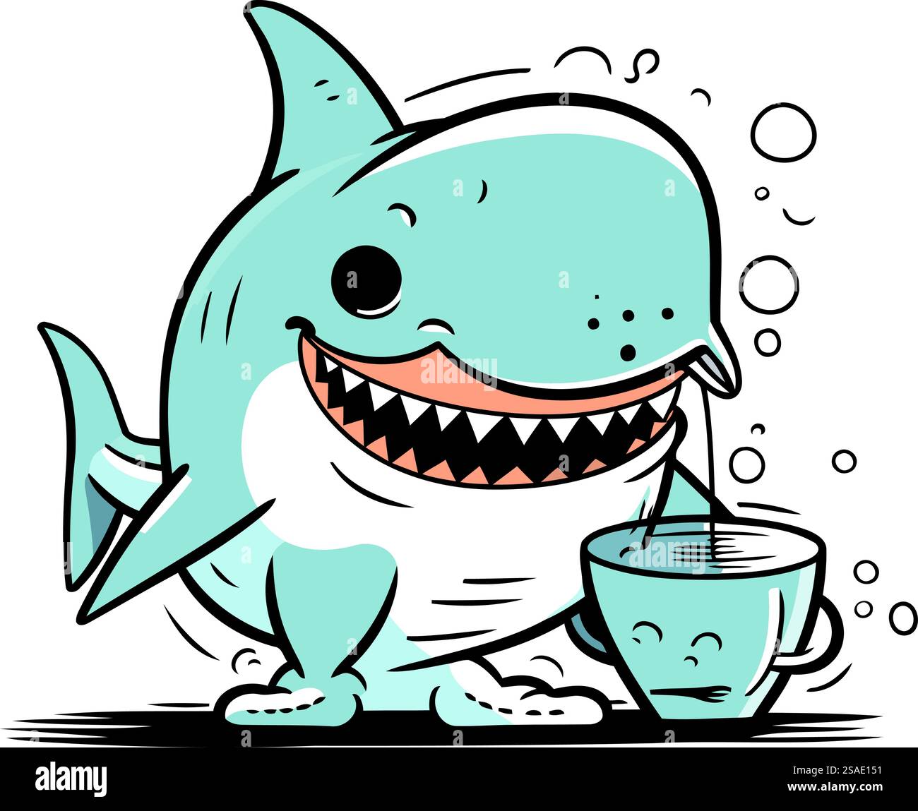 Cute cartoon shark with a cup of tea. Vector illustration Stock Vector ...