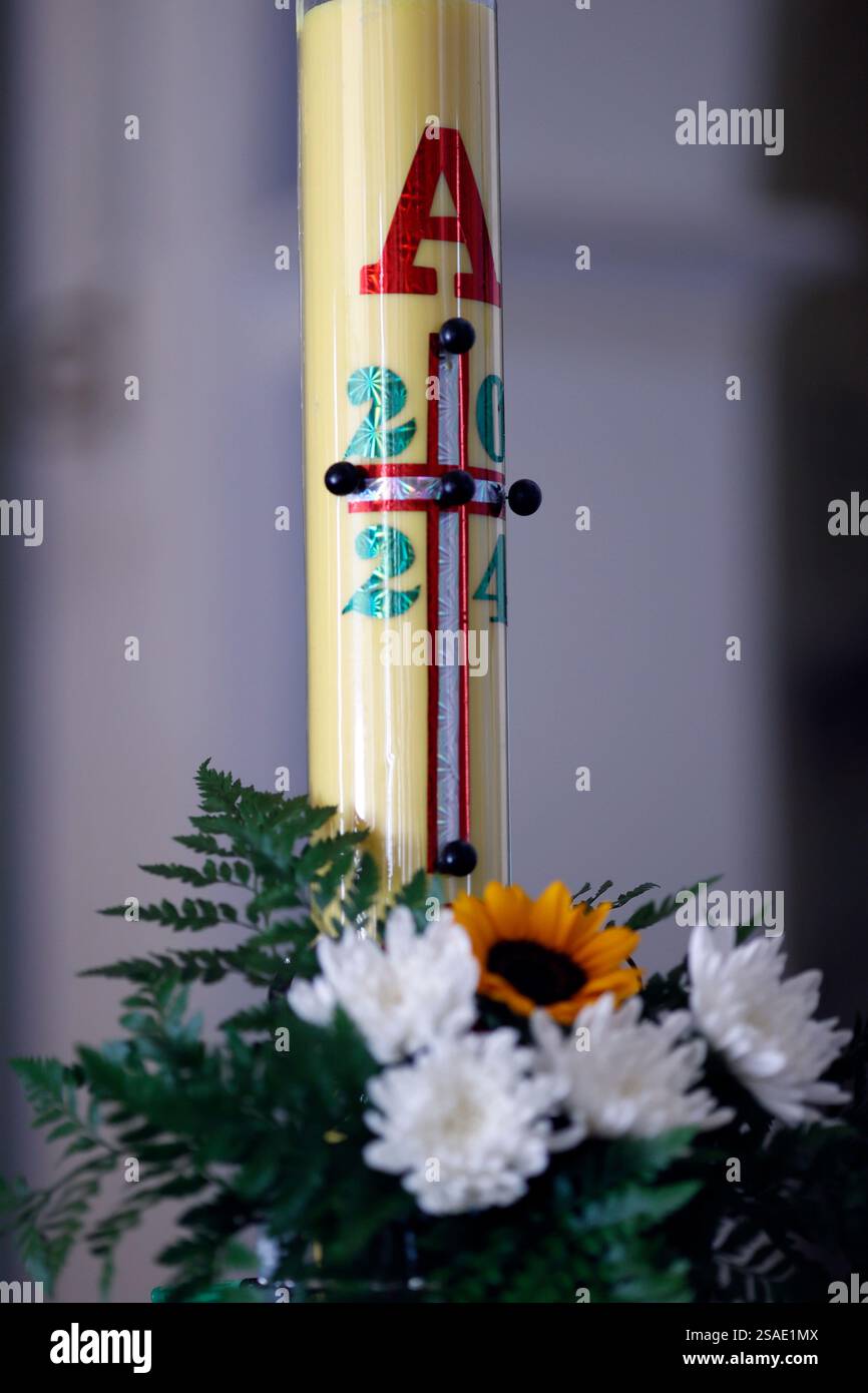 St Francis Xavier, catholic church. Easter candle or Paschal candle ...