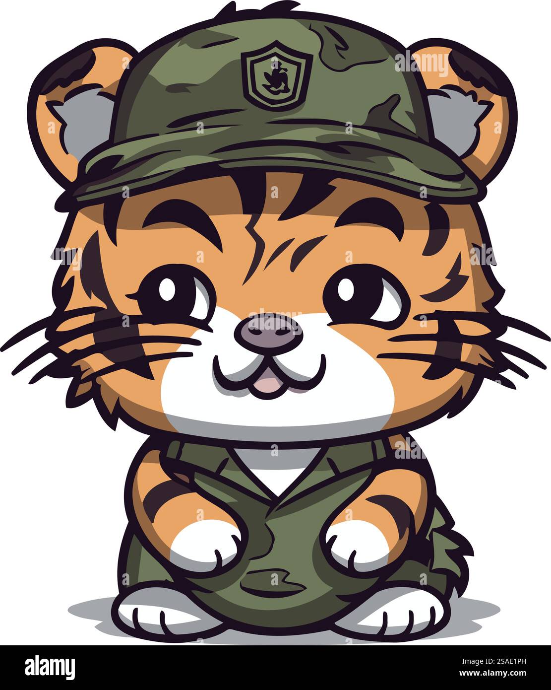 Vector illustration of a cute tiger wearing a military uniform and hat ...