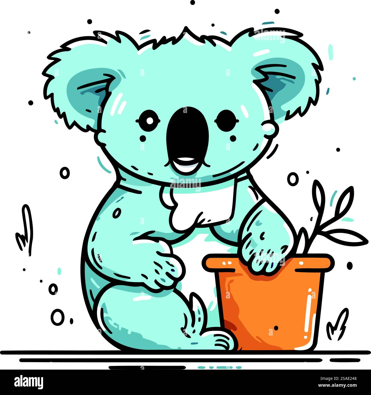 Cute cartoon koala sitting on the floor and holding a flower pot ...