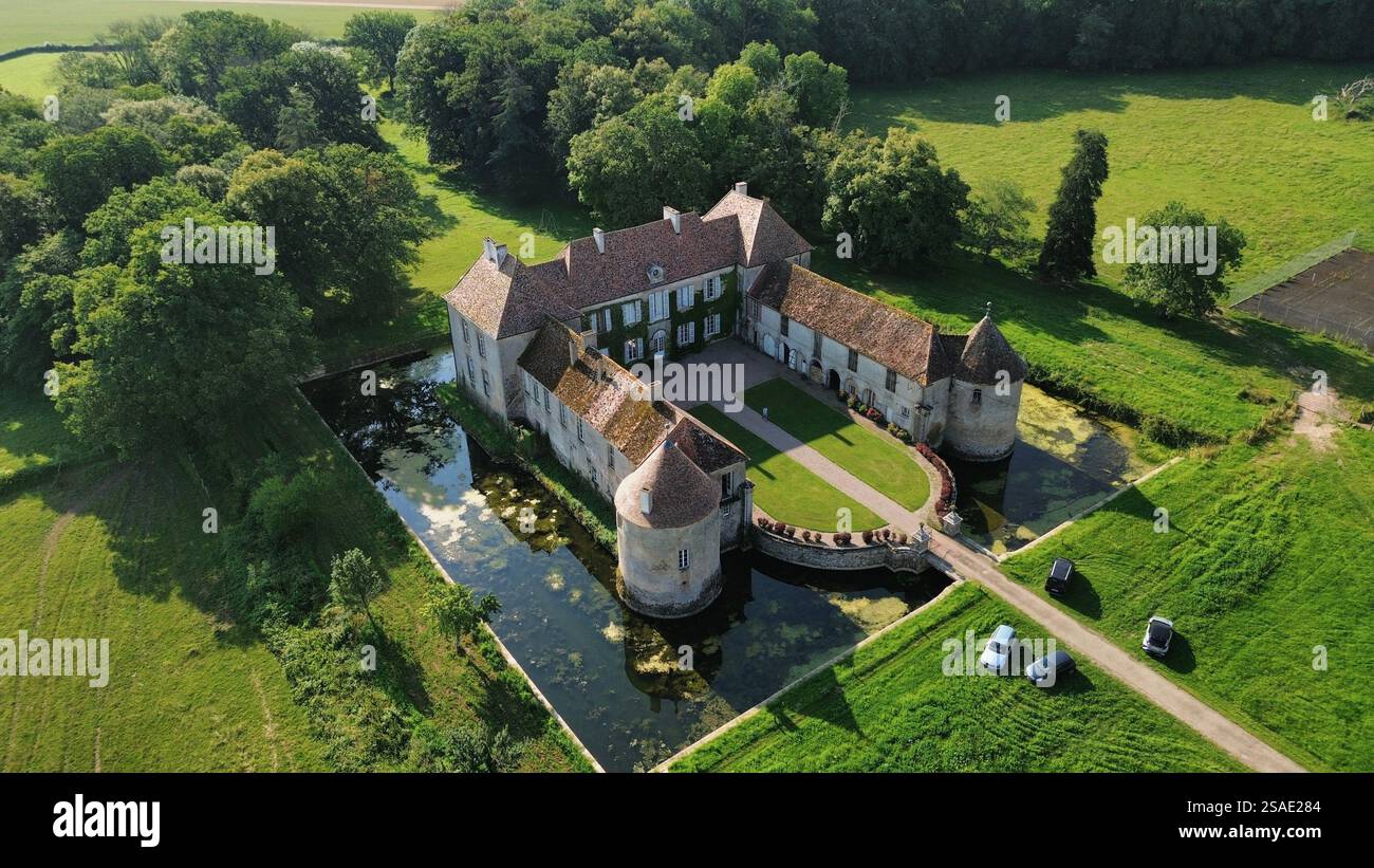 drone photo Lacour d'Arcenay castle france europe Stock Photo - Alamy