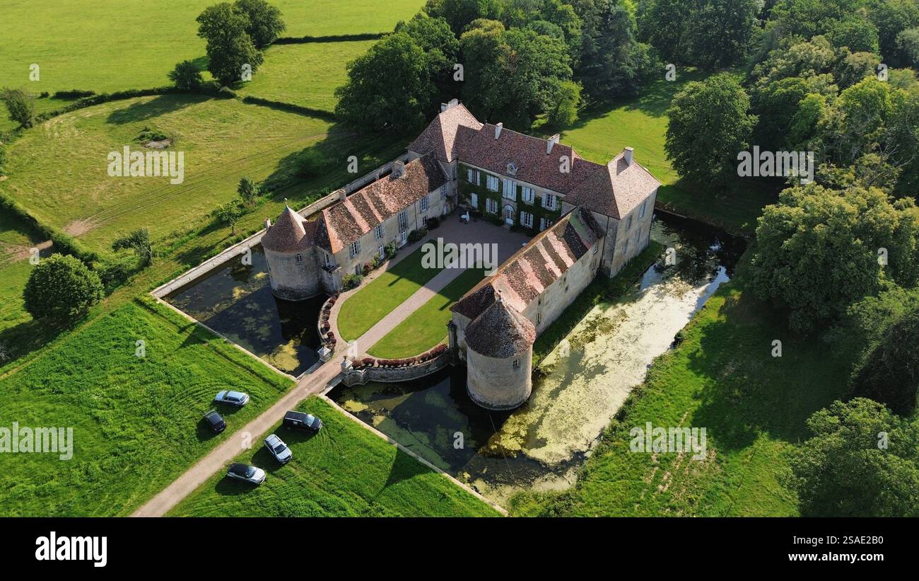 drone photo Lacour d'Arcenay castle france europe Stock Photo - Alamy