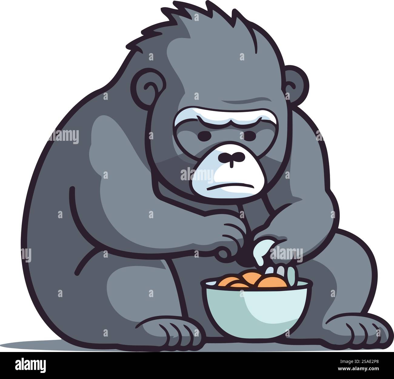Gorilla Eating Bowl Cartoon Mascot Character Vector Illustration Stock ...