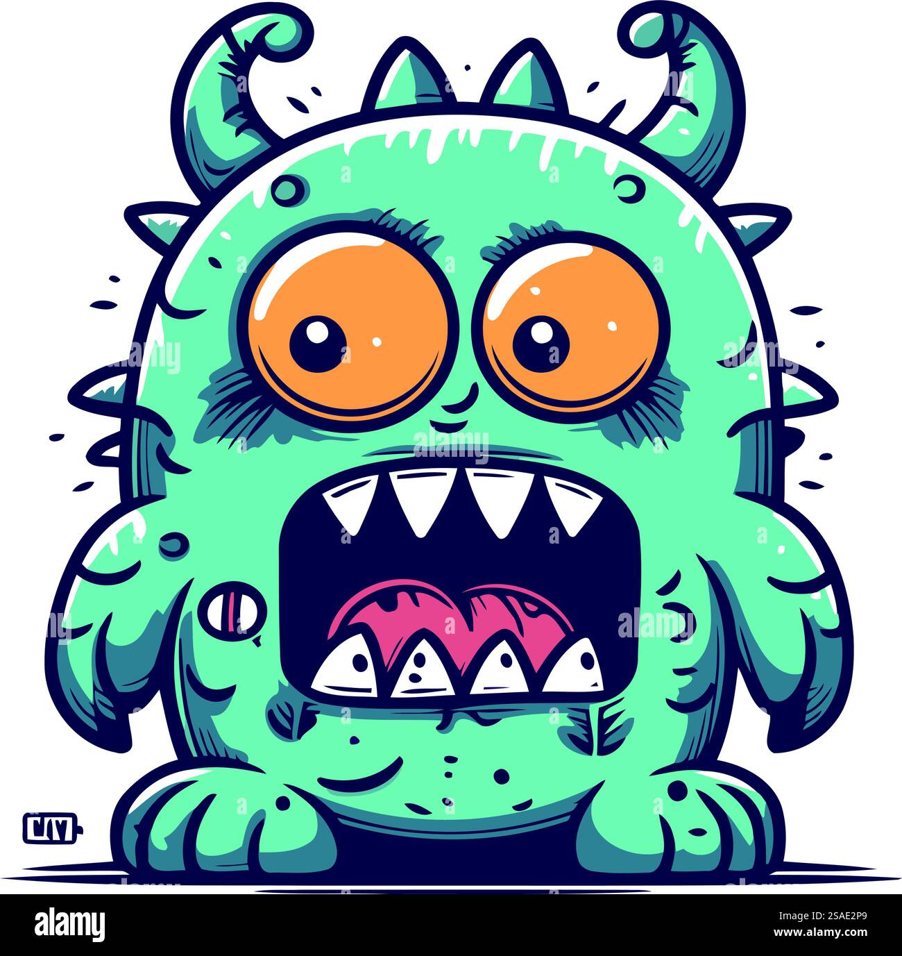 Funny cartoon monster with big eyes and teeth. Vector illustration ...