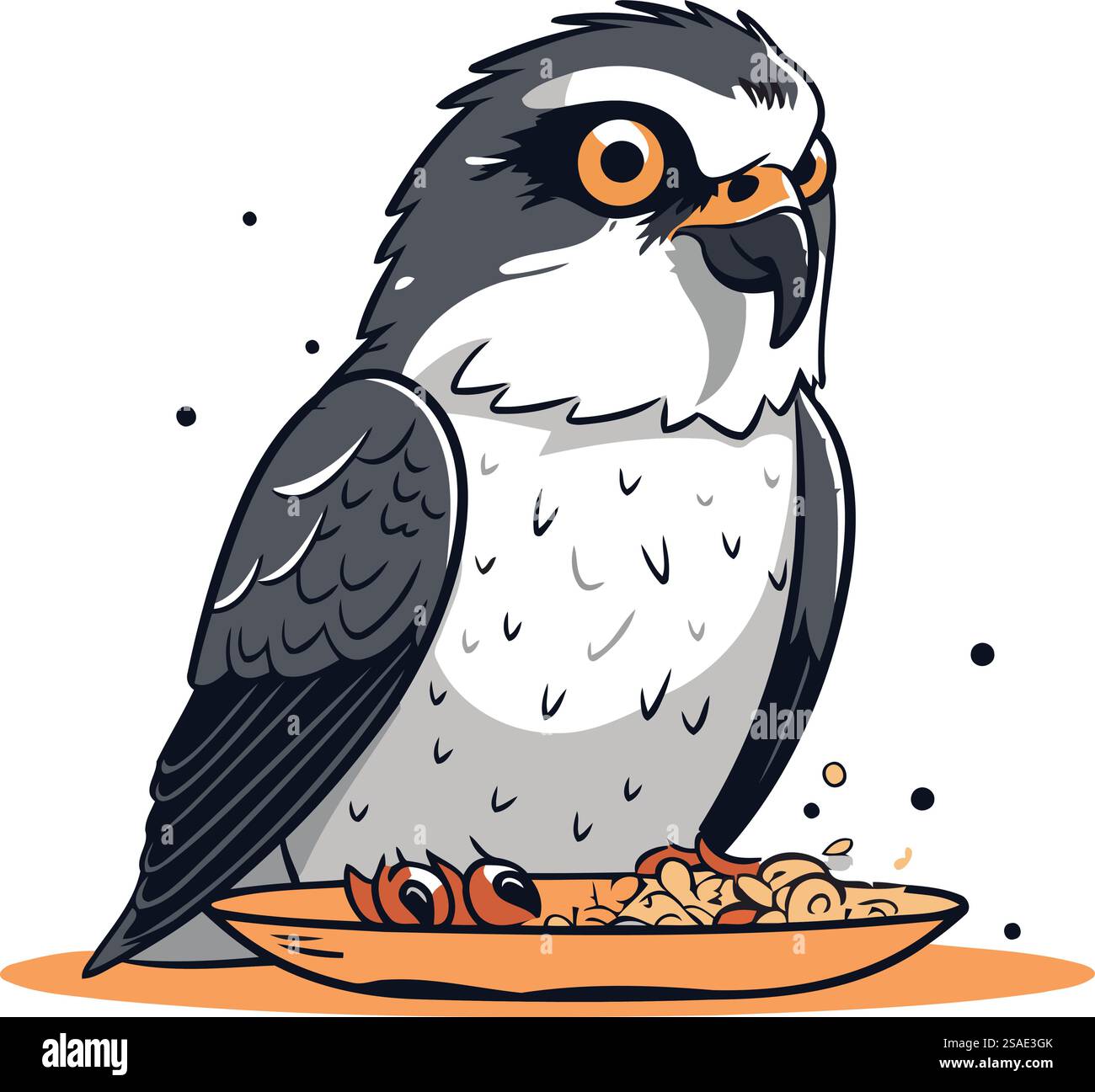 Cute falcon eating food. Vector illustration in cartoon style Stock ...