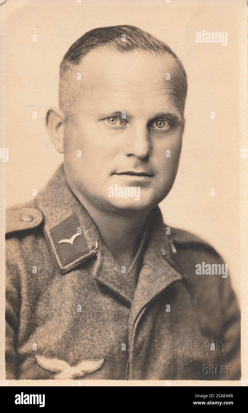WWII German Luftwaffe Soldier – Vintage Military Portrait from Brest ...