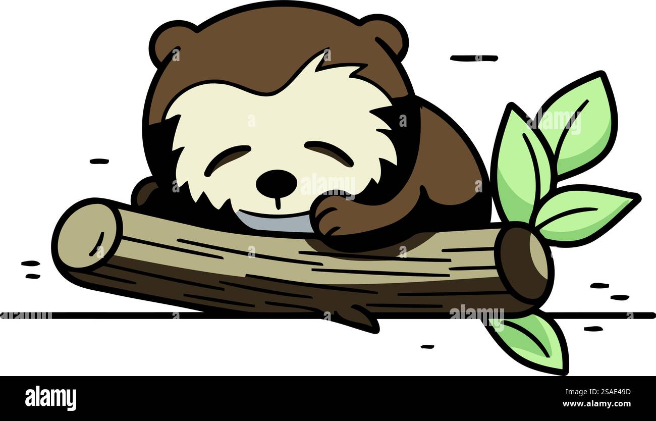 Cute little bear sleeping on a log. Cartoon vector illustration Stock ...