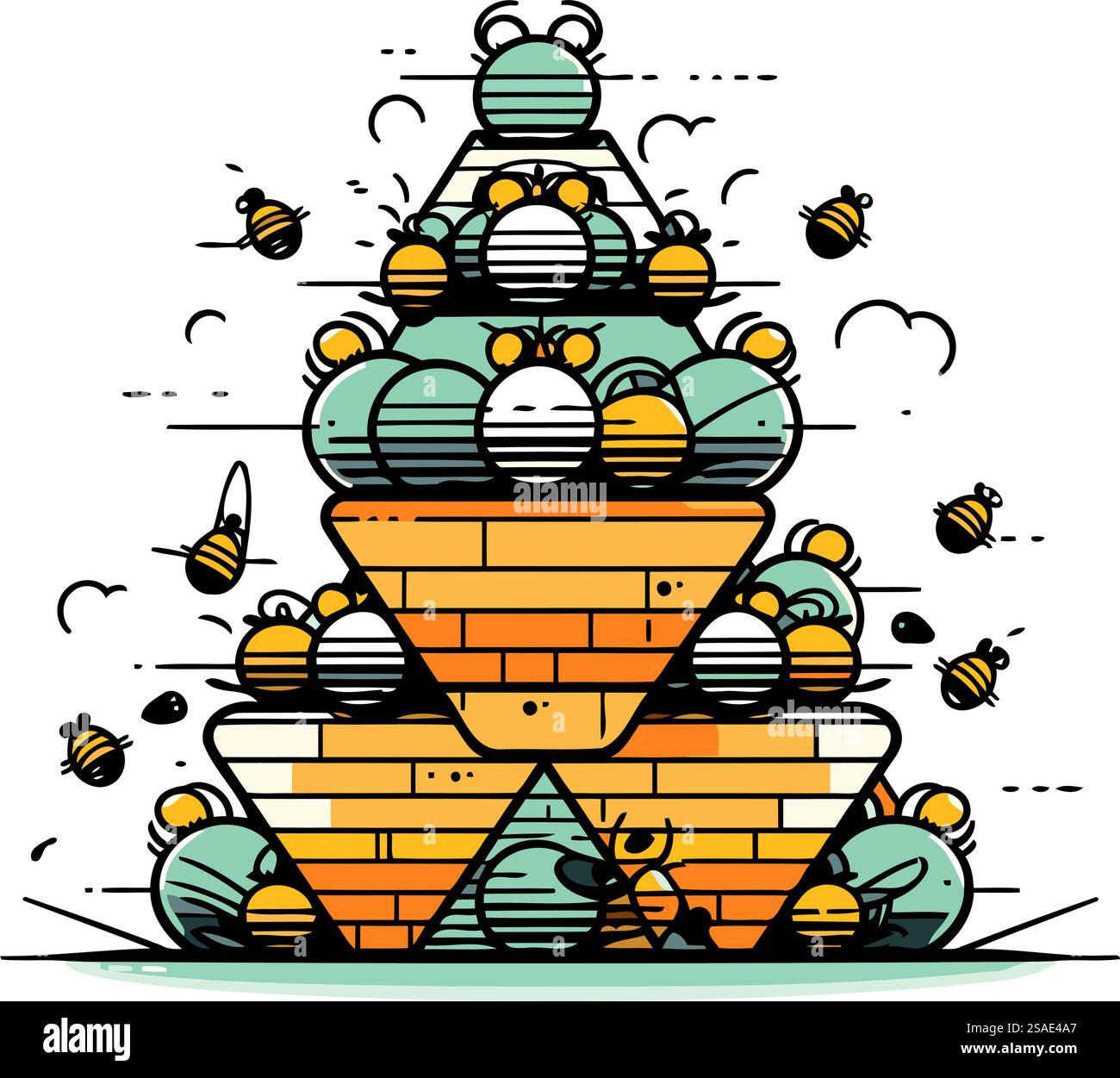 Honey bee hive with honeycomb and bees. Vector illustration Stock ...