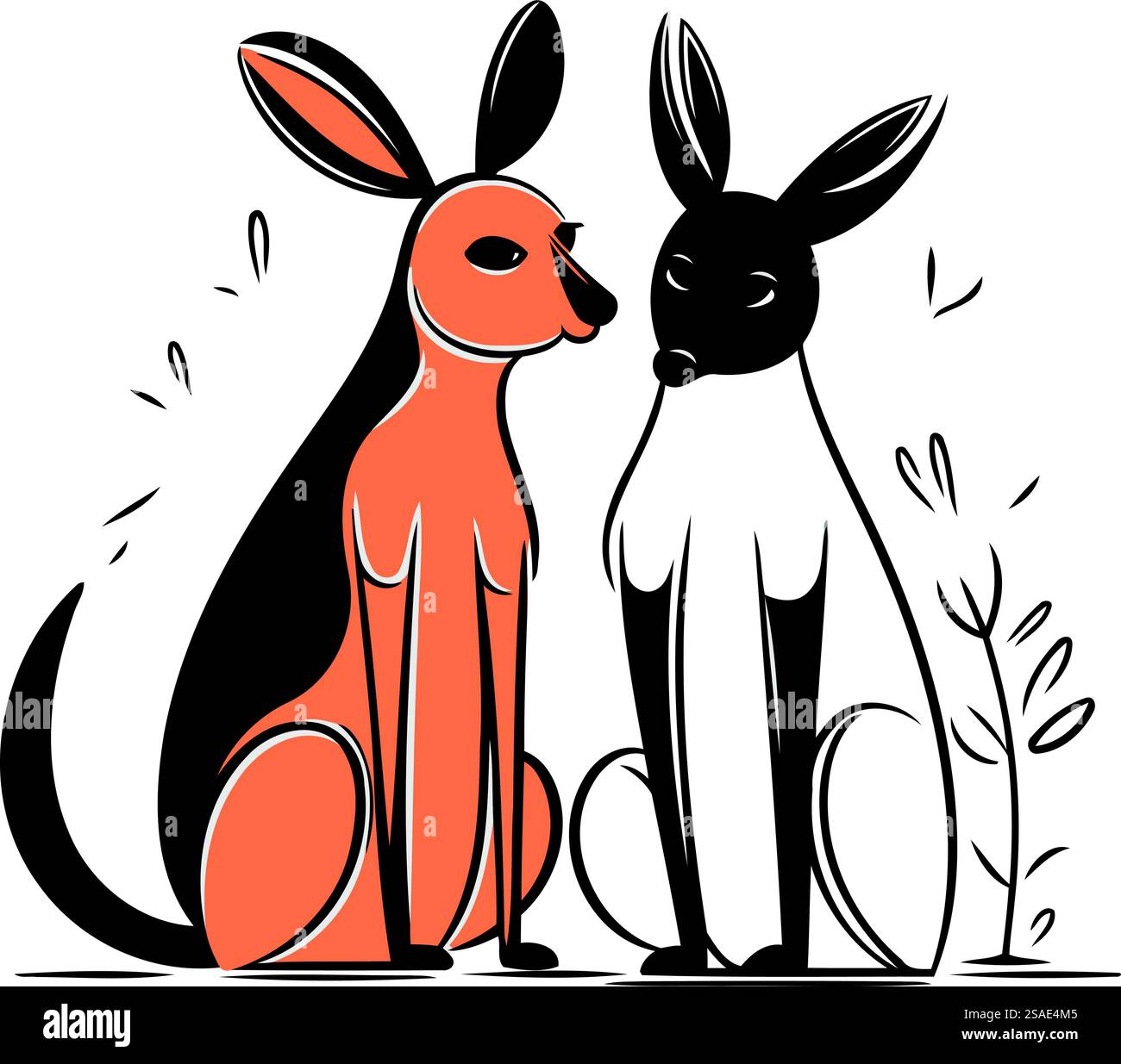 Vector illustration of a kangaroo and rabbit on a white background ...