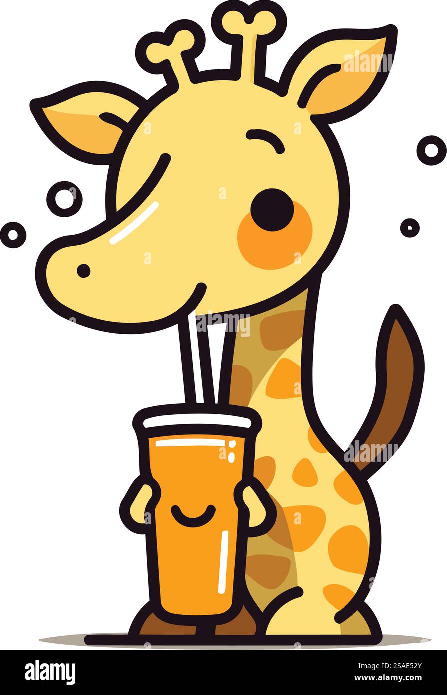 Cute Giraffe drinking coffee. Vector illustration in cartoon style ...