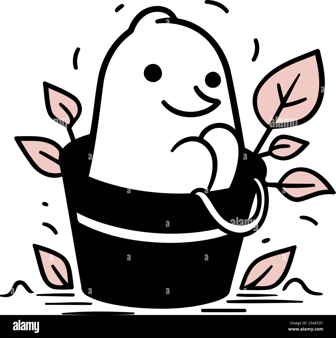 Vector illustration of a cute cartoon marshmallow in a bucket. Cute ...