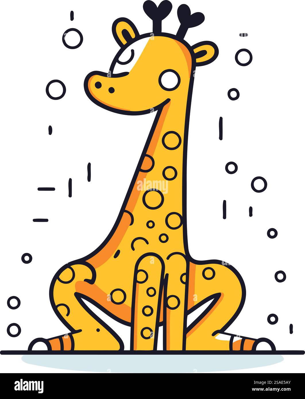 Cute giraffe sitting on the ground. Vector illustration in flat style ...