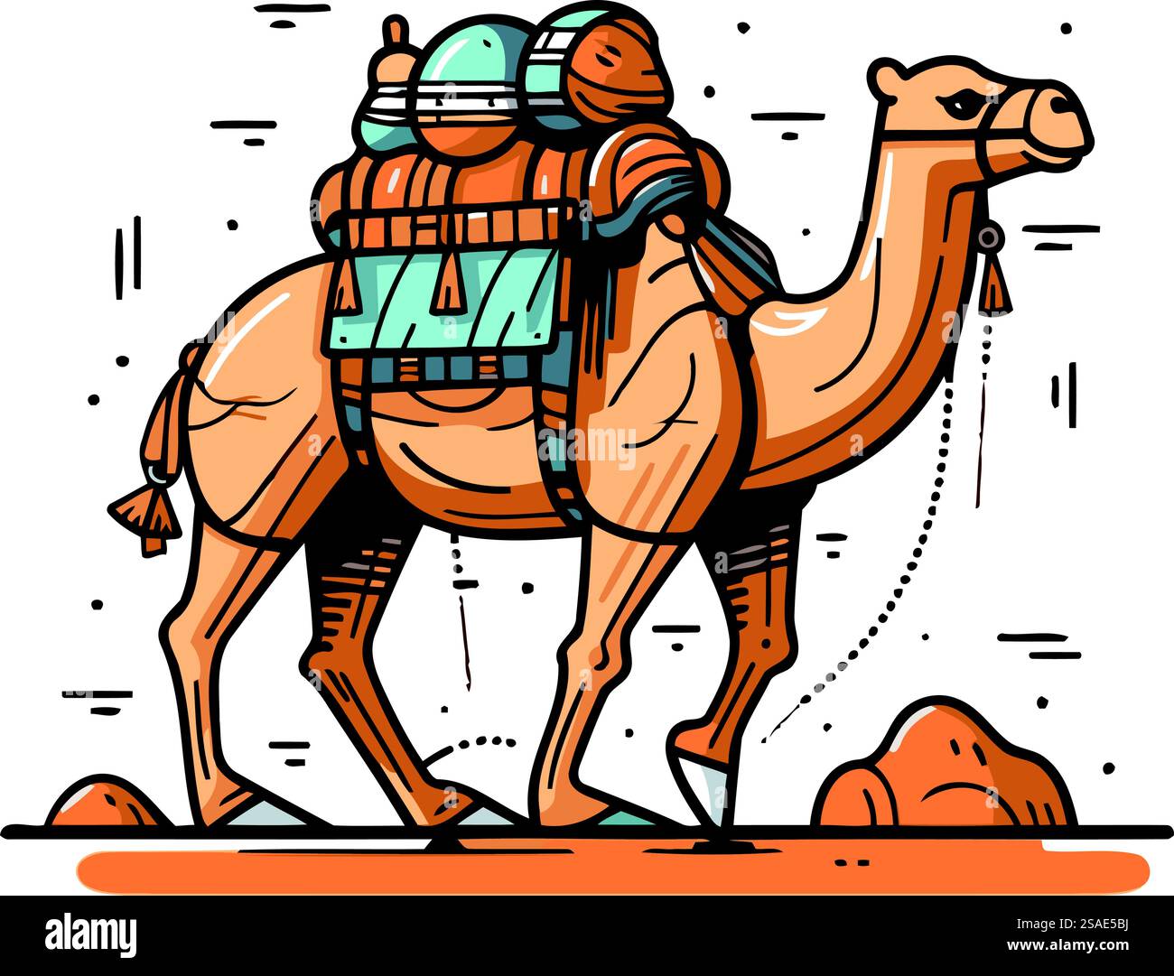 Camel in helmet and aviator goggles. Vector illustration in linear ...