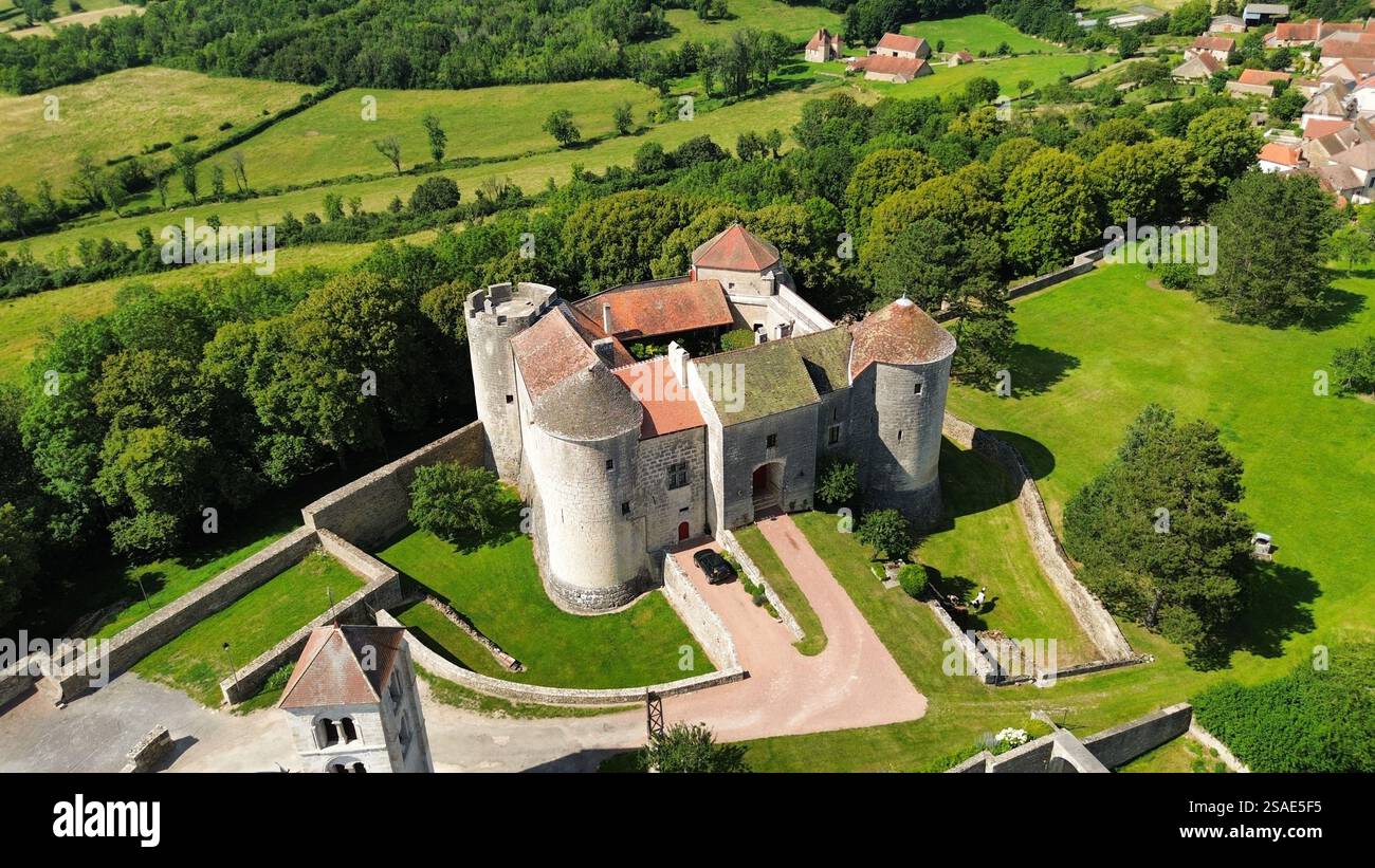 drone photo Mont-Saint-Jean castle france europe Stock Photo - Alamy