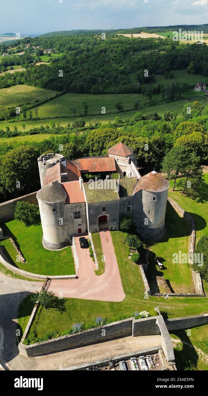 drone photo Mont-Saint-Jean castle france europe Stock Photo - Alamy