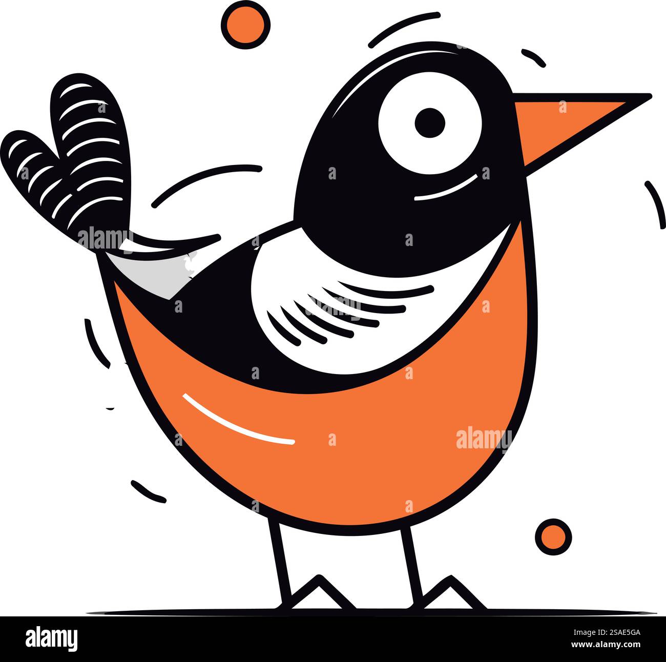 Vector illustration of a funny cartoon robin. Flat line art design ...