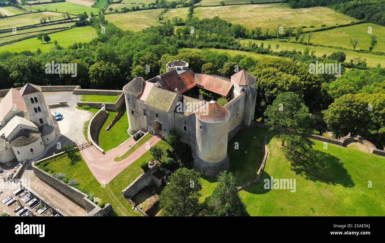 drone photo Mont-Saint-Jean castle france europe Stock Photo - Alamy