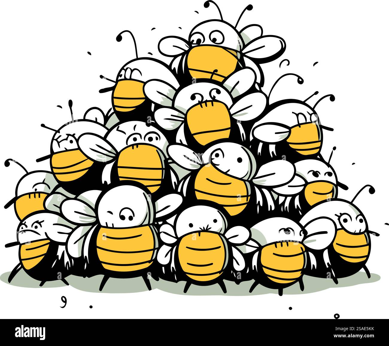 Cartoon group of bees. Vector illustration isolated on white background ...