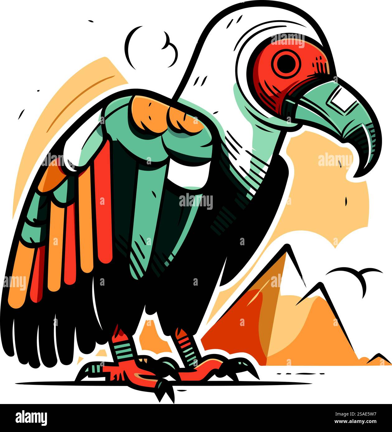 Vector illustration of a vulture with Egyptian pyramids in the ...