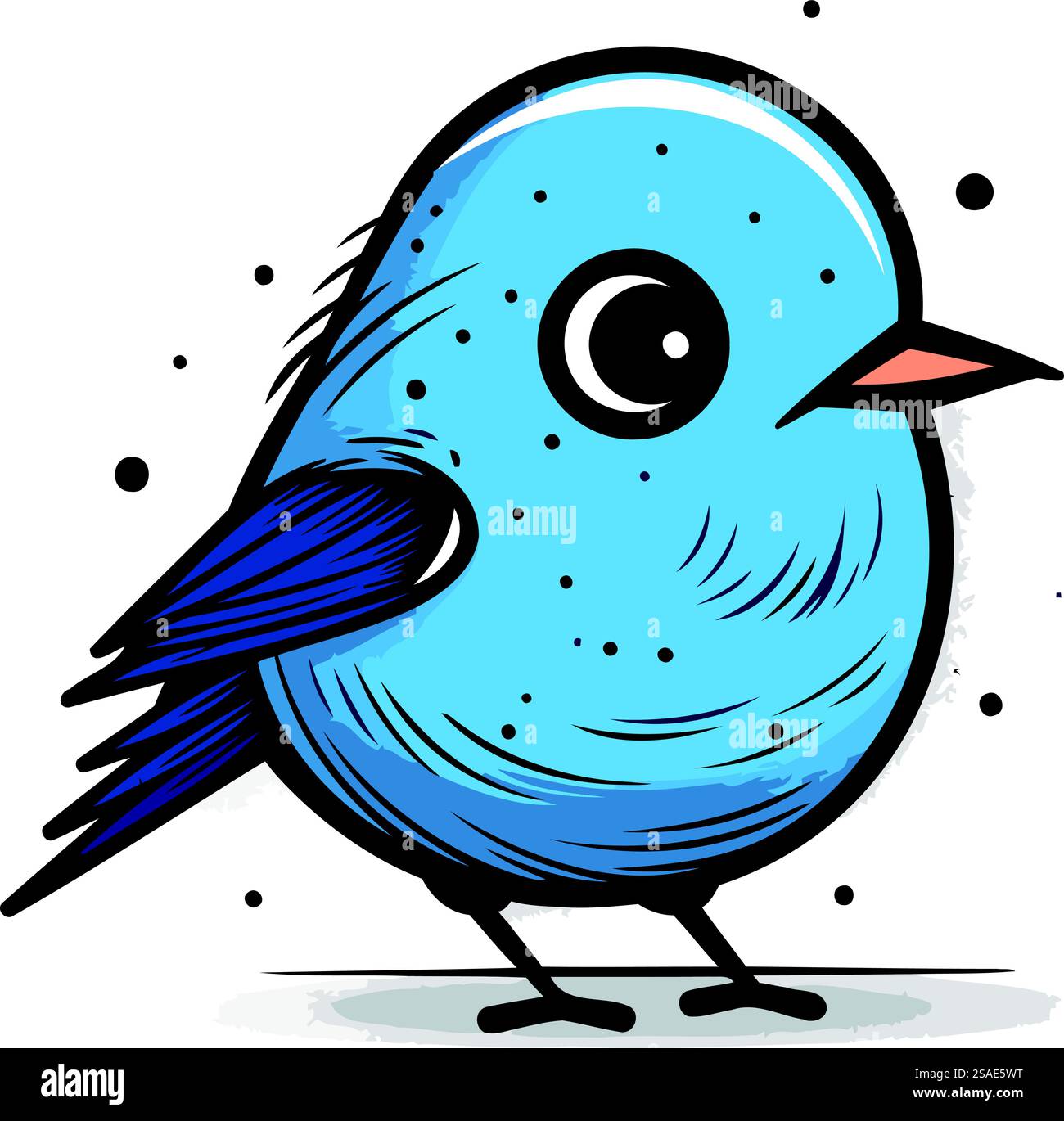 Blue bird on white background. Vector illustration in cartoon comic ...