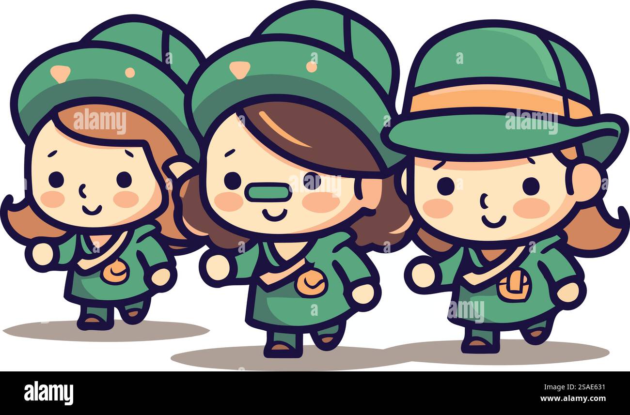Cute kids wearing scout costume. Vector illustration in cartoon style ...