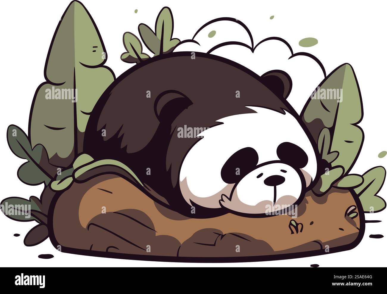 Cute panda sleeping on a log in the jungle. Vector illustration Stock ...