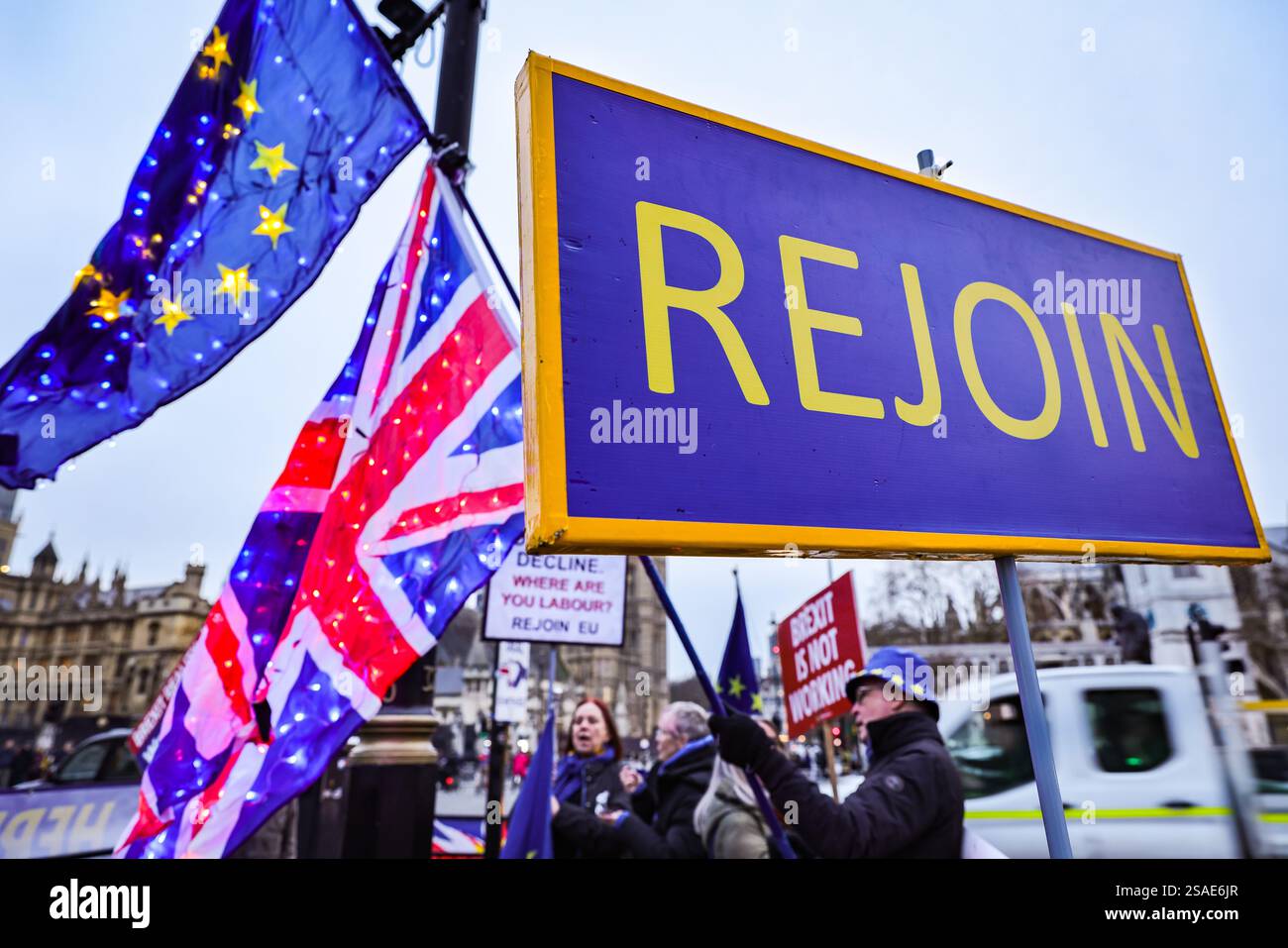 London, UK. 29th Jan, 2025. Pro-EU, anti-Brexit activits and protesters ...