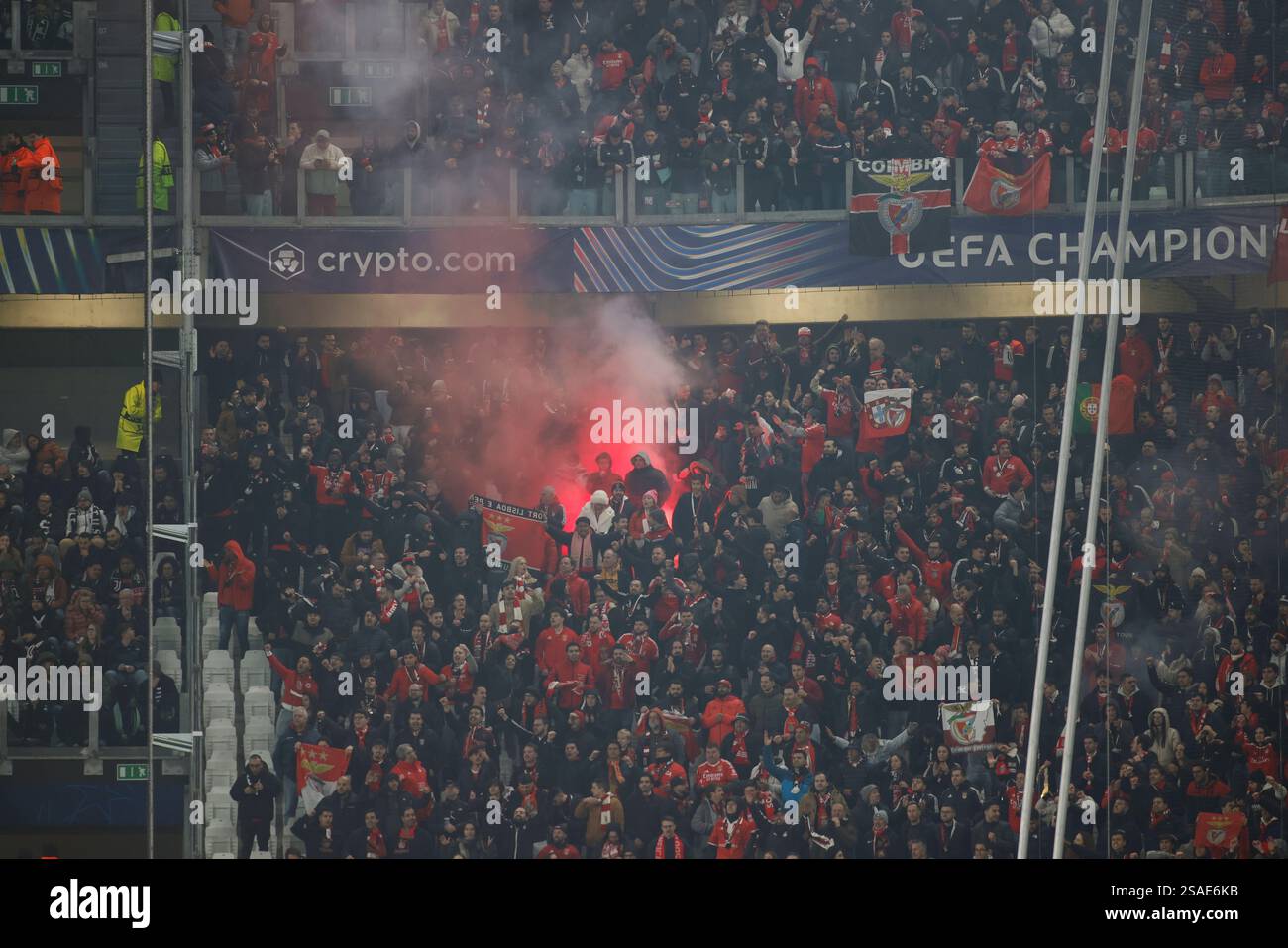 Turin, Italy. 29th Jan, 2025. SL Benfica fans during the Uefa Champions ...