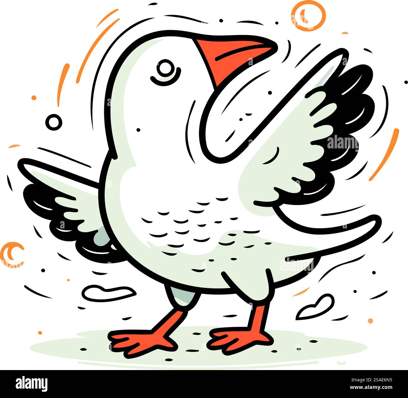 Cute cartoon doodle flying seagull. Vector illustration Stock Vector ...