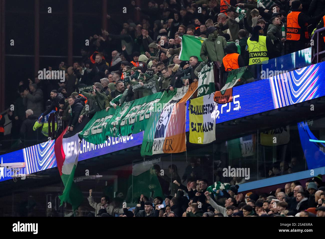 Celtic fans celebrate as their side scores an equalising goal during ...