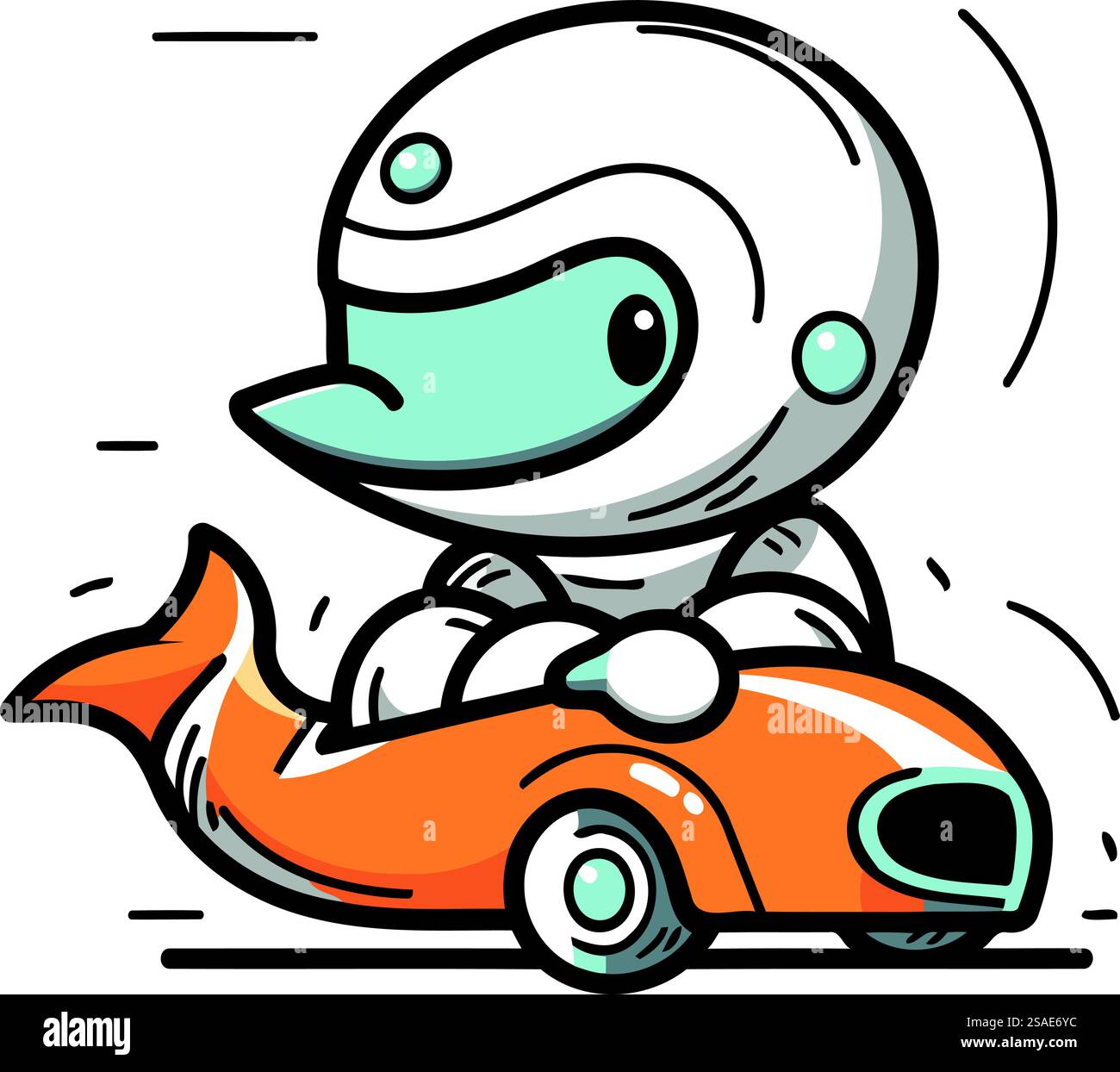 Cute cartoon alien driving a car. Vector illustration isolated on white ...