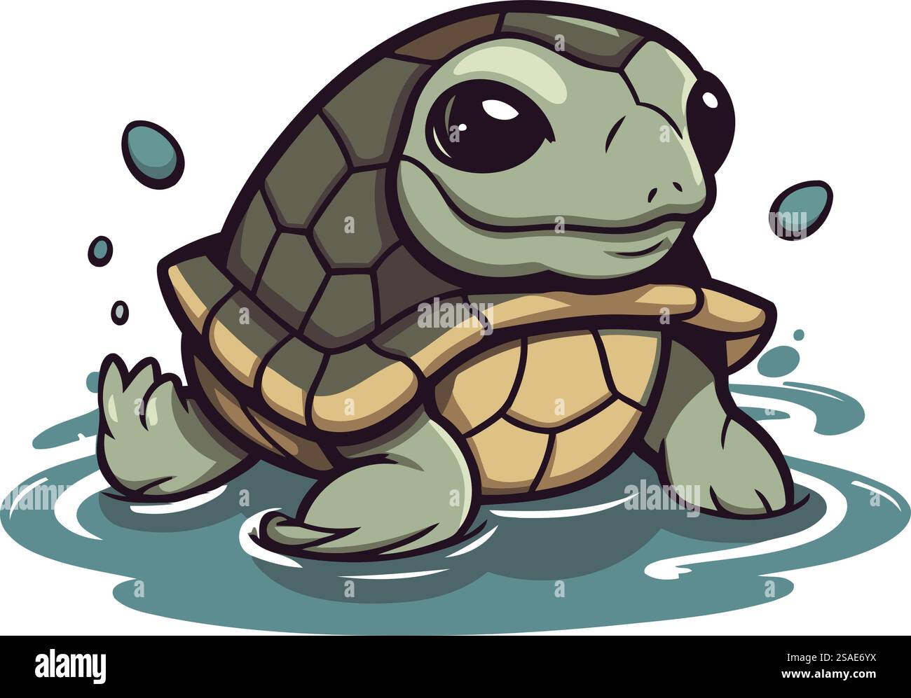 Cartoon turtle swimming in water. Vector illustration on white ...