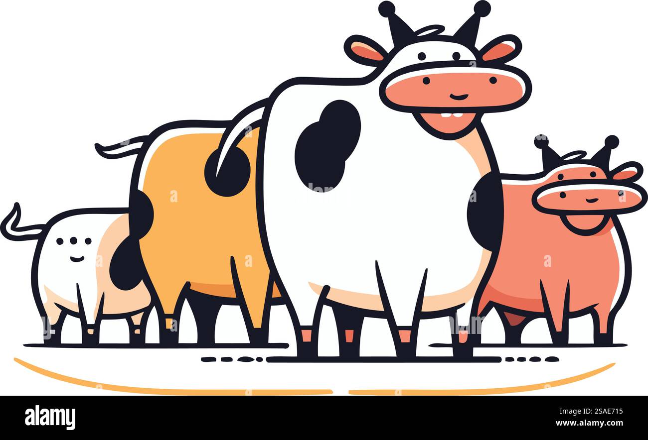 Cute cartoon cows. Farm animals. Vector illustration in thin line style ...